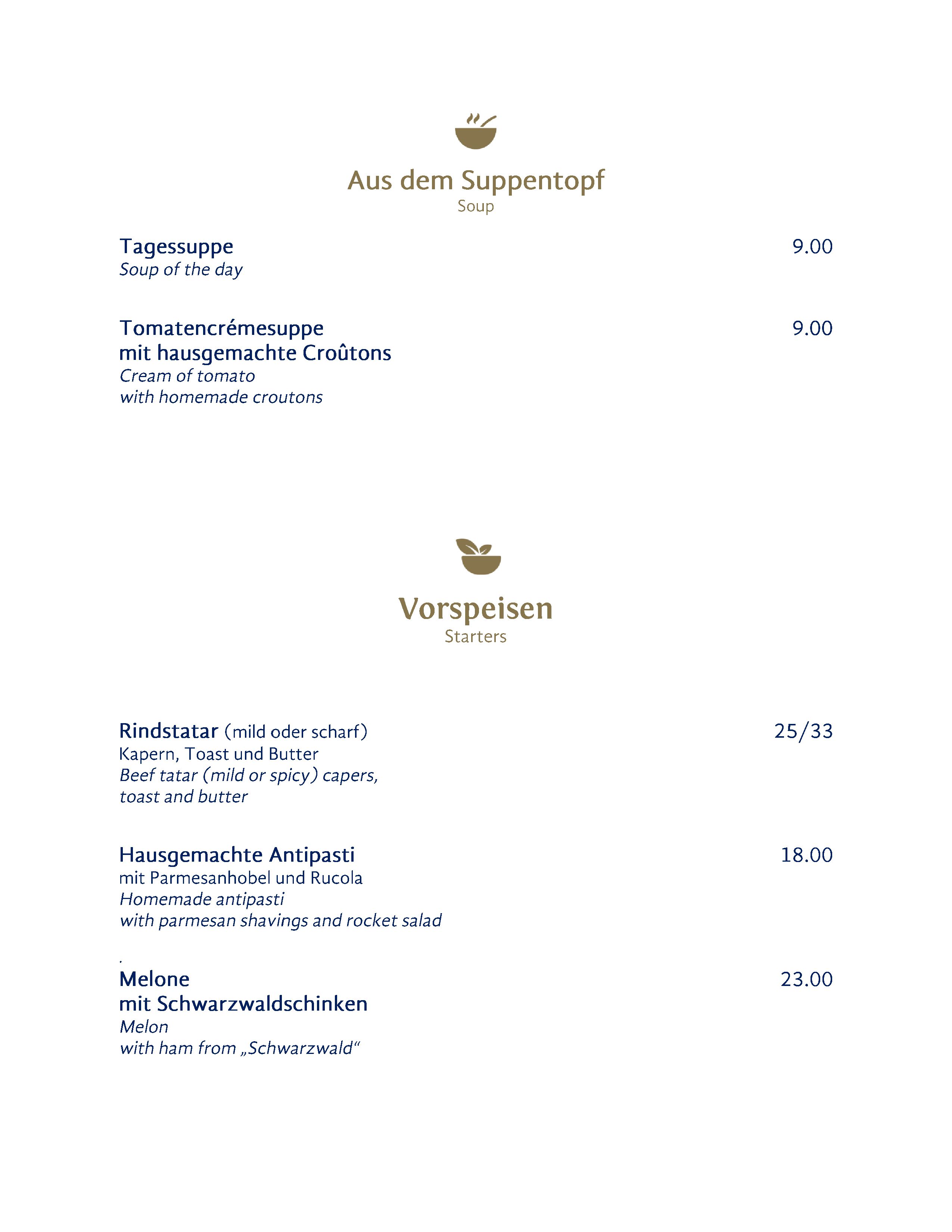 Speisekarten für kulinarischen Hochgenuss.